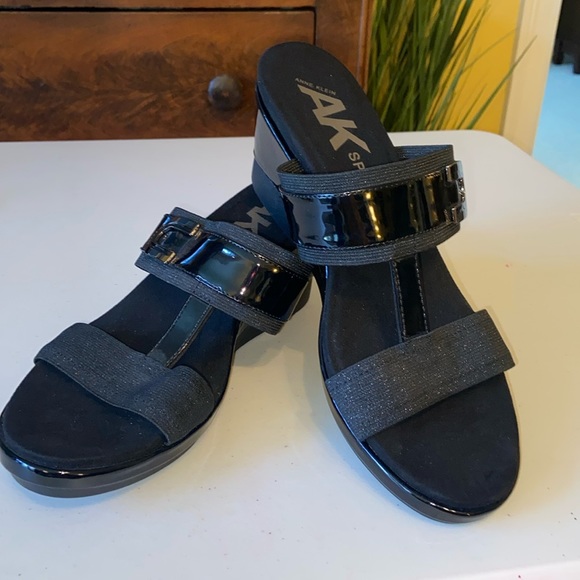 Anne Klein | Shoes | Anne Klein Sport Black Textile Patent Leather ...